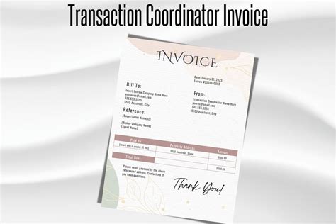 Transaction Coordinator Invoice Template Real Estate Transaction