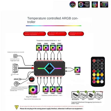 Computer Case Argb Controller 5v3 Pin Pwm Temperature Control Wireless Remote Control Shengguang
