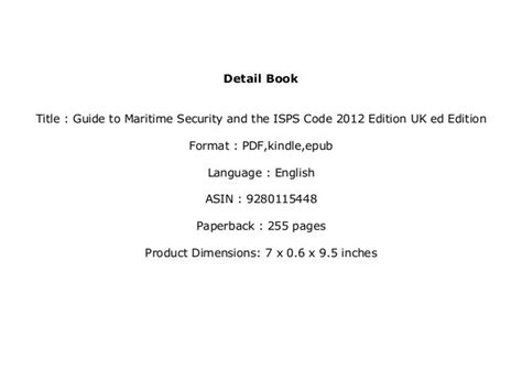 Ebookkindle Library Guide To Maritime Security And The Isps Code 2012