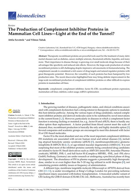 Pdf The Production Of Complement Inhibitor Proteins In Mammalian Cell Lines—light At The End