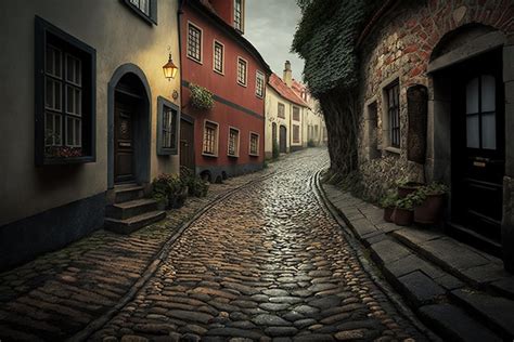 Premium AI Image Nostalgic Walk Through Cobblestone Streets
