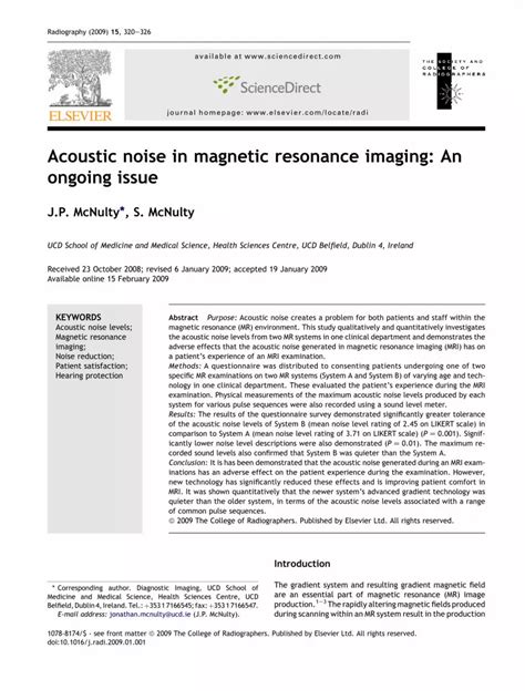 Pdf Acoustic Noise In Magnetic Resonance Imaging An Ongoing Issue Dokumentips