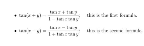 Align Equations In Math Mode With Bullet Points In Itemize Tex