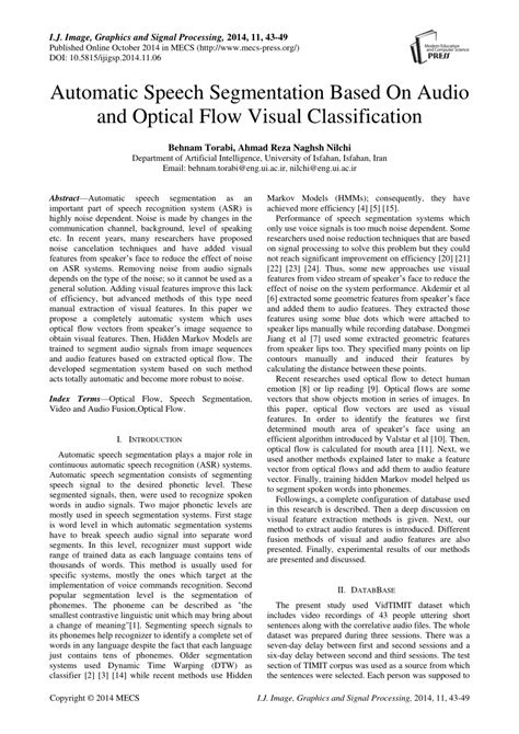 Pdf Automatic Speech Segmentation Based On Audio And Optical Flow