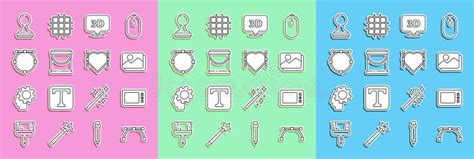 Set Line Bezier Curve Graphic Tablet Picture Landscape Speech Bubble