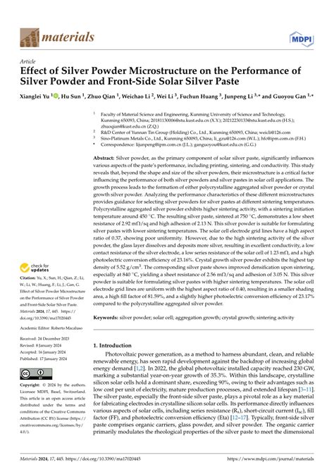 Pdf Effect Of Silver Powder Microstructure On The Performance Of Silver Powder And Front Side