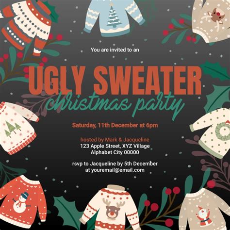 Ugly Sweater Christmas Party Invitation Template Postermywall