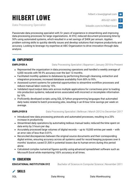 Data Processing Specialist Resume Cv Example And Writing Guide