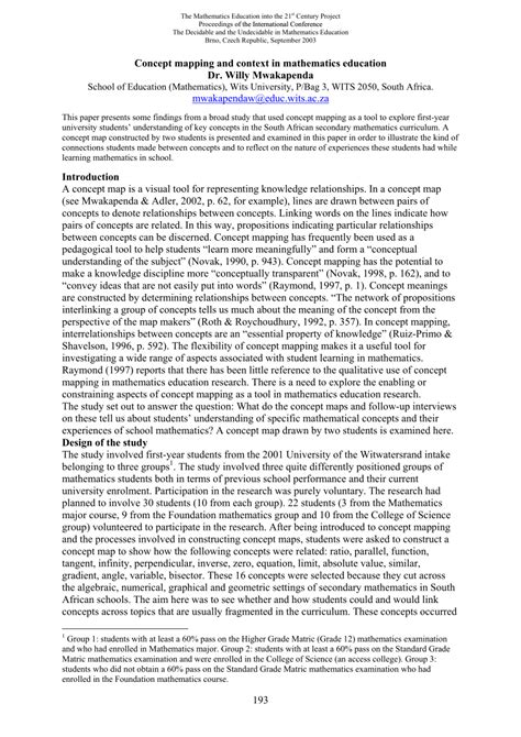PDF Concept Mapping And Context In Mathematics Education