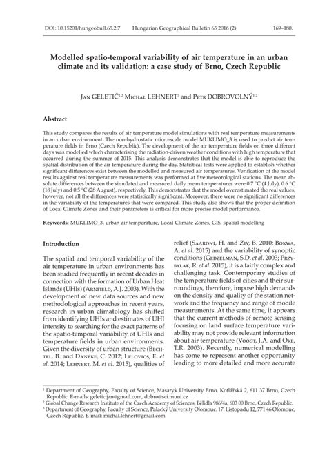 Pdf Modelled Spatio Temporal Variability Of Air Temperature In An Urban Climate And Its