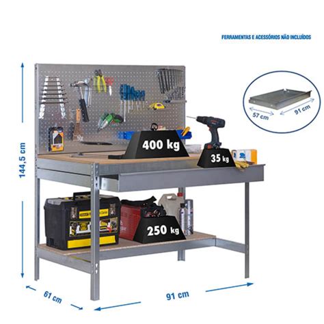 Bancada De Trabalho Bt 2 Box Cinza C Gaveta Simon Rack