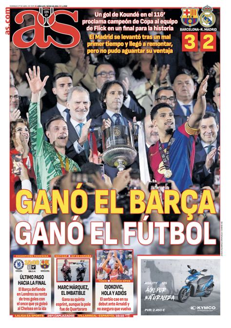 国王杯決勝バルセロナ戦翌日as紙一面：ganÓ El BarÇa GanÓ El Futbol（バルサが勝利 フットボールが勝利した
