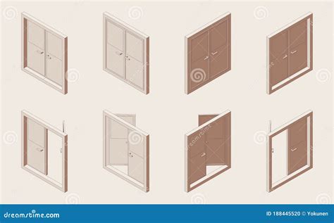 Isometric Outline Set Of Closed And Open Double Doors Stock Illustration Illustration Of Home