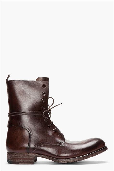 Officine Creative Dark Brown Leather Culatta Laceup Boots In Brown For