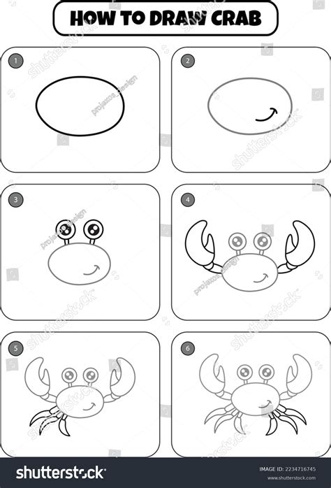 How Draw Crab Step By Step Stock Vector Royalty Free 2234716745