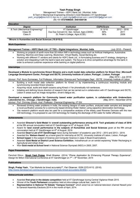 Resume Yash Pratap Singh 4th April 2017 Pdf