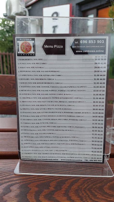 Menu At Pizzeria Zamkowa Lowicz