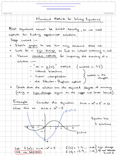 Notes Numerical Methods For Solving Equations Pdf