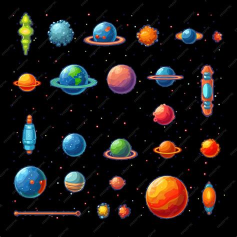 Premium Vector Space Game Asset 8 Bit Pixel Art Galaxy Planets Rockets Vector Illustration