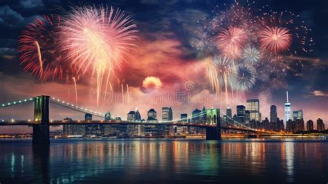 Spectacular Fireworks Display Over City Skyline At Dusk Generative Ai