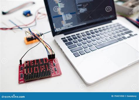Laptop With Connected Led Matrix Display Stock Photo Image Of Light