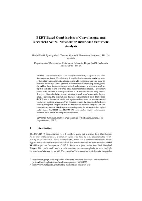 Pdf Bert Based Combination Of Convolutional And Recurrent Neural