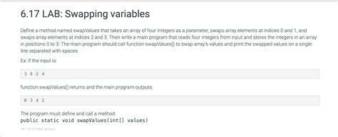 Solved Define A Method Named SwapValues That Takes An Array Chegg