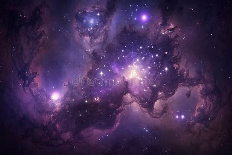 Purple And Violet Nebula With Stars Fantasy Galaxy Generative Ai
