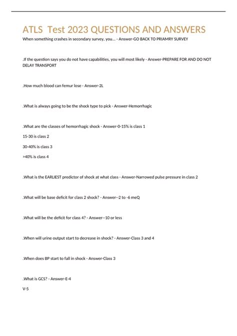 Atls Test 2023 Questions And Answers Atls Stuvia Us