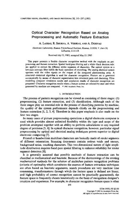 pdf optical character recognition based on analog preprocessing and