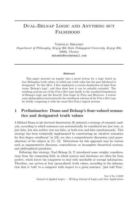 Pdf Dual Belnap Logic And Anything But Falsehood