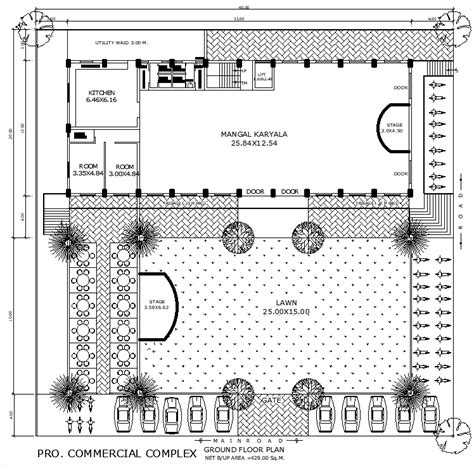 Dwg File Showing Ground Floor Marriage Hall Layout Design