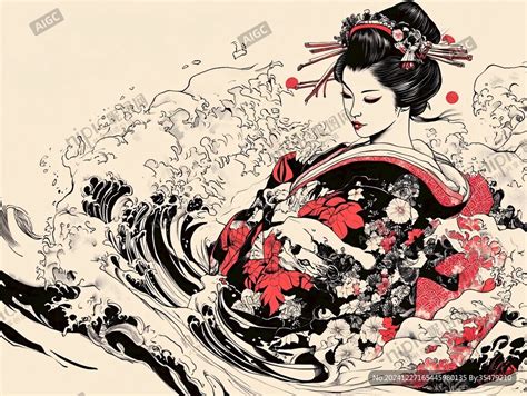 Ai创作图日本浮世绘风格 日式浮世绘 日本艺妓素材 日本风格浮士绘风格 原创浮世绘现代浮士绘 美女浮世绘 浮世绘风格 艺伎美女图 浮世绘招贴画