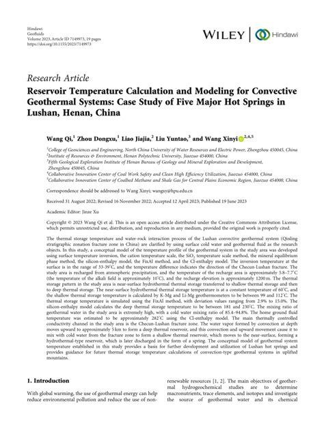 Pdf Reservoir Temperature Calculation And Modeling For Convective Geothermal Systems Case