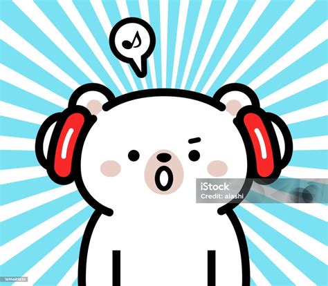 헤드폰을 끼고 있는 북극곰 아기의 귀여운 캐릭터 디자인 Dj에 대한 스톡 벡터 아트 및 기타 이미지 Dj Jazz