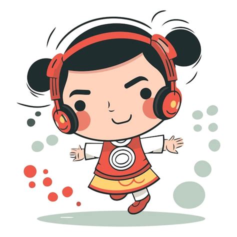 Premium Vector Cute Girl Wearing Headphones Vector Illustration