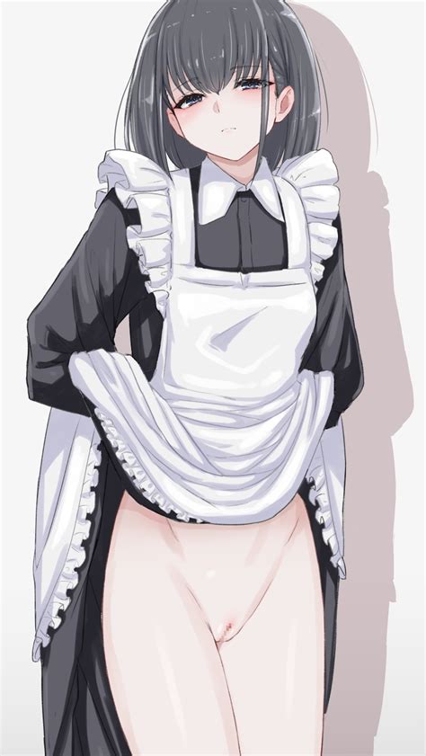 Rule 34 Apron Black Dress Black Eyes Black Hair Censored Cleft Of