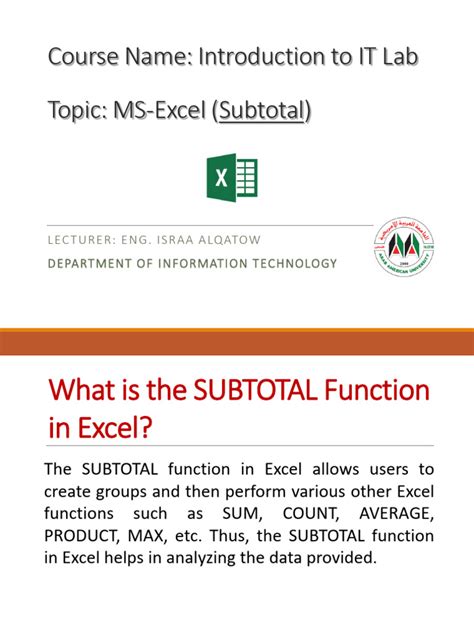 Msexcelsubtotalslab5 Pdf