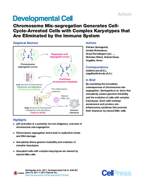 Pdf Chromosome Mis Segregation Generates Cell Cycle Arrested Cells
