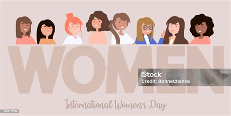 국제 여성의 날입니다 다른 여자와 그림입니다 편집 가능한 벡터 일러스트 레이 션 International Womens Day에