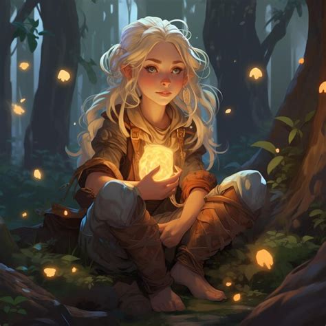 Premium Ai Image Blond Haired Girl Sitting In The Woods Holding A