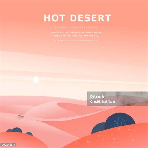 사막 언덕 및 언덕 분명 뜨거운 맑은 하늘에 벡터 플랫 여름 풍경 그림 여행 광고 투어 포스터 현수막 Flayer 전단지 배너에 대 한 완벽 한 아름 다운 자연을 볼 수