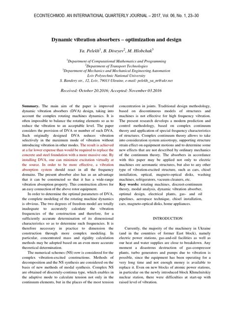 Dynamic Vibration Absorbers Optimiz Pdf Resonance Mathematical Optimization