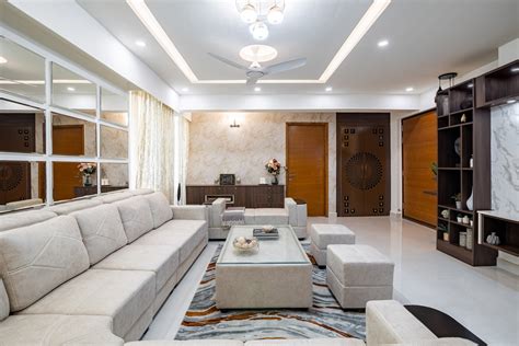 Spacious Peripheral False Ceiling With Recessed Spotlights Livspace