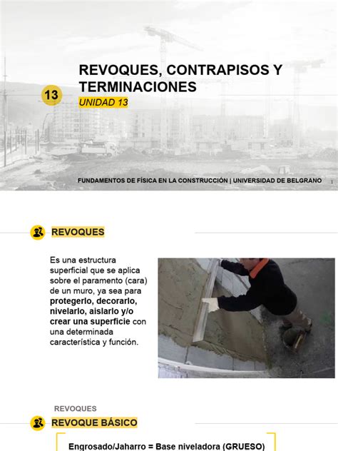 2022 Unidad 13 Revoques Contrapisos Y Terminaciones Pdf Mortero Albañilería Ingeniería