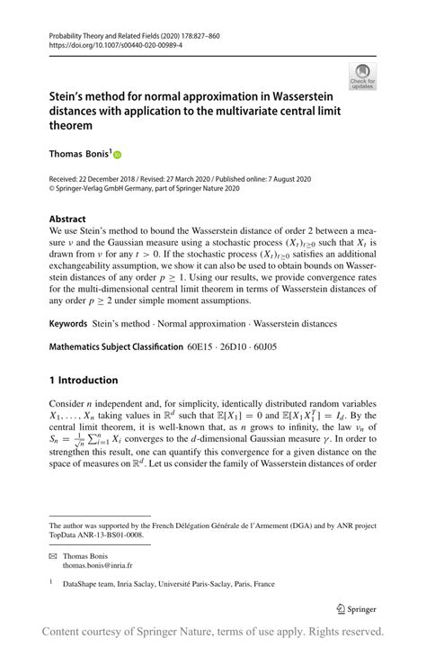 Steins Method For Normal Approximation In Wasserstein Distances With Application To The