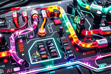 Futuristic Ai Circuit Board With Neon Lights Digital Technology Cybernetic Innovation Premium