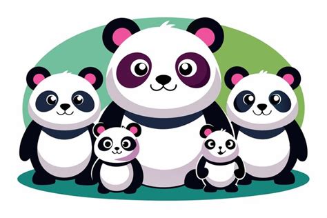 Una Familia De Lindos Pandas De Dibujos Animados De Pie Juntos Vector Premium Generado Con IA