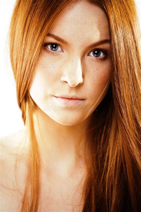 Beauty Young Redhead Woman With Red Flying Hair Funny Ginger Fr Stock