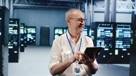 Senescent Employee Expertly Managing Data While Navigating Through